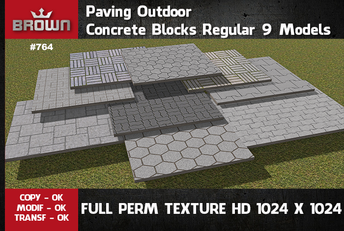 Second Life Marketplace - FULL PERM Paving Outdoor Concrete Blocks Regular 9 Models camp25